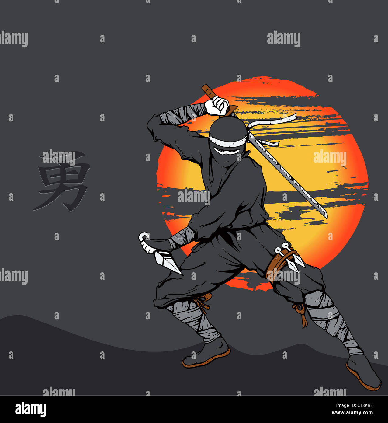 vector japanese background with ninja Stock Photo - Alamy