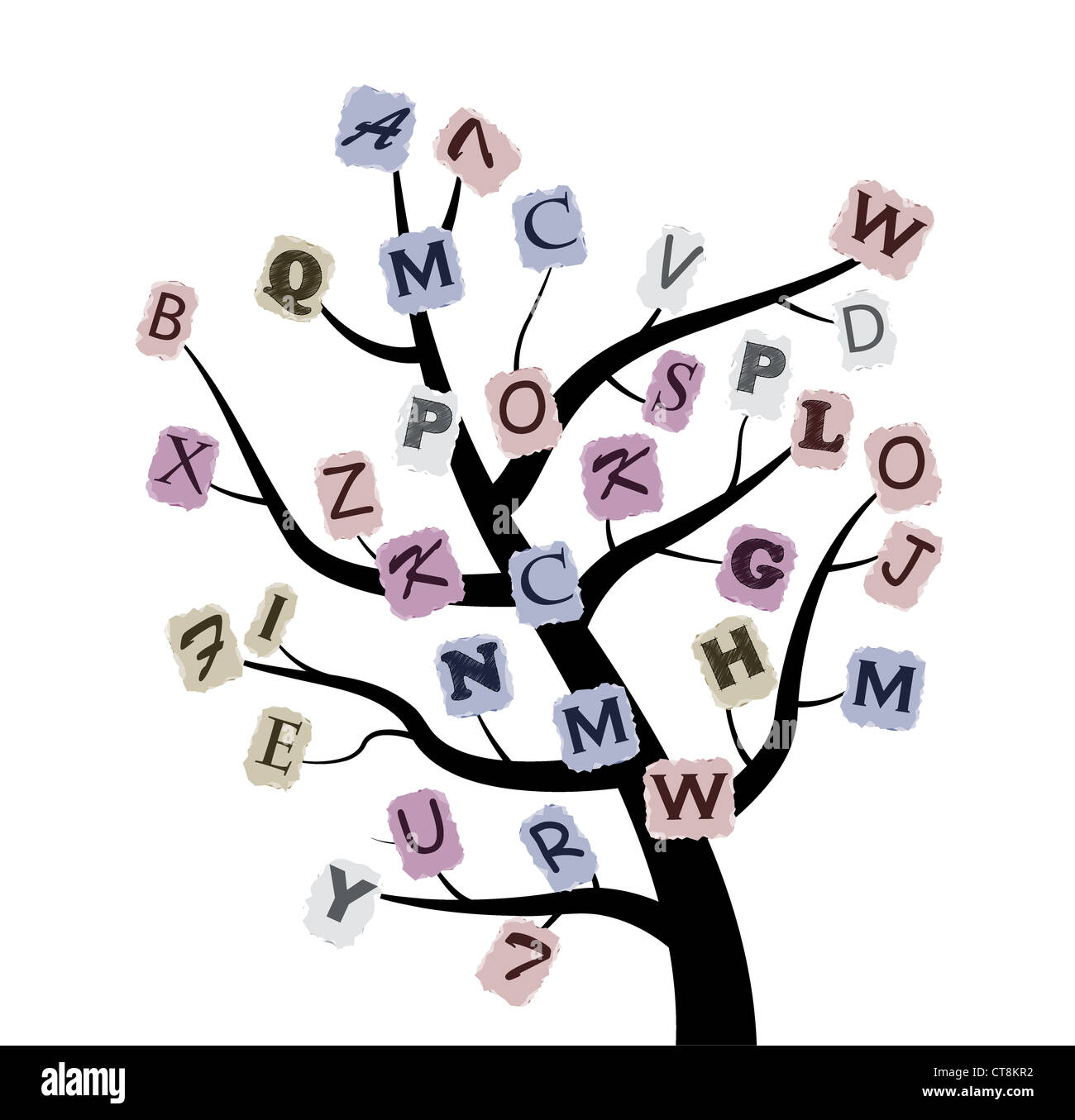 vector abstract tree with letters Stock Photo - Alamy