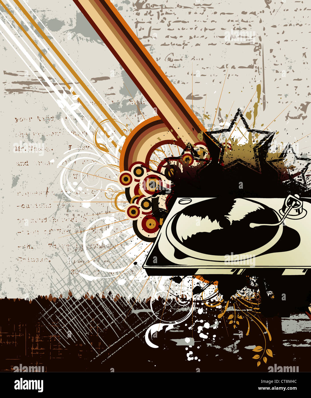 vector retro concert poster with turntable Stock Photo - Alamy