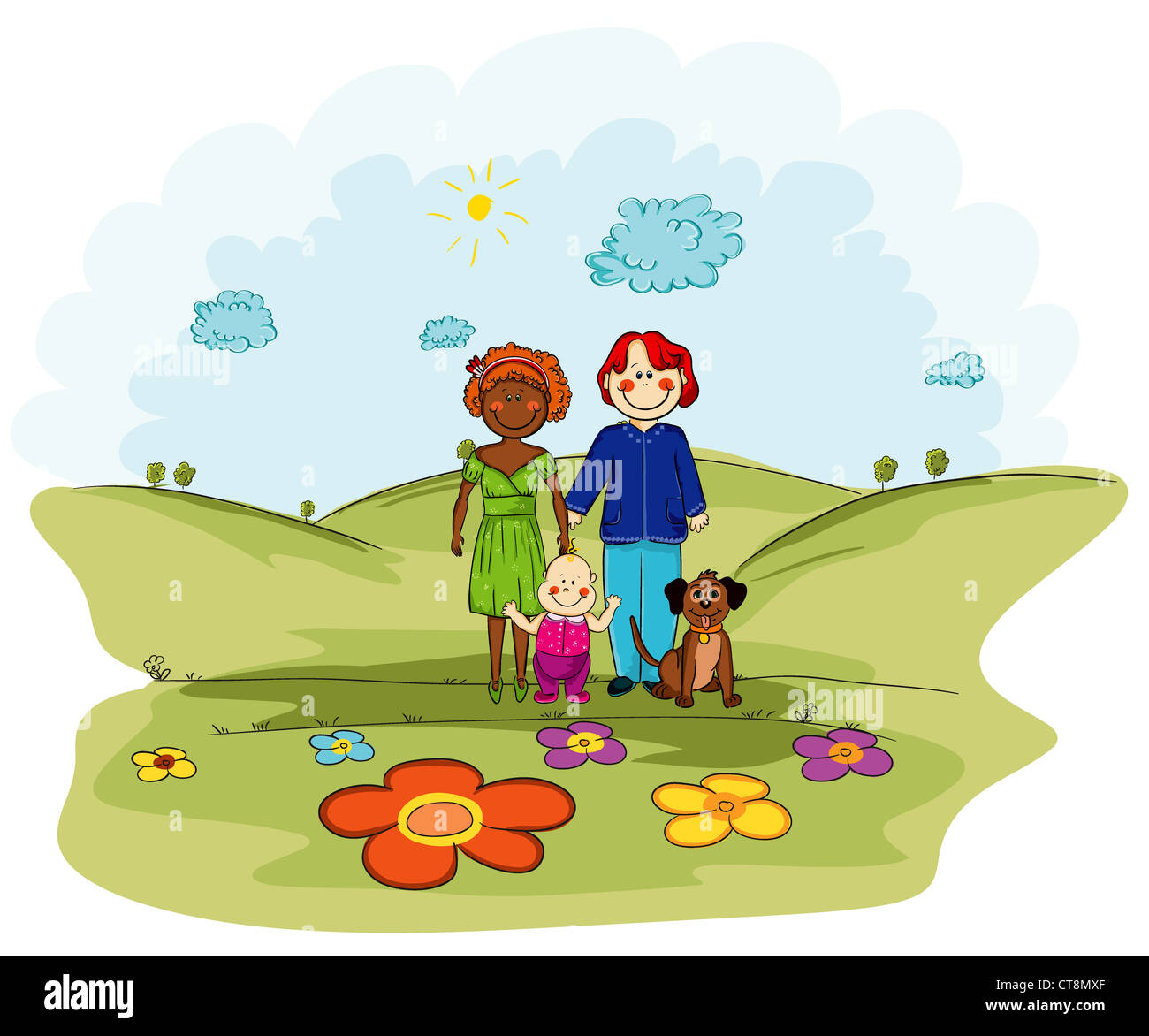 cartoon background with family vector illustration Stock Photo - Alamy