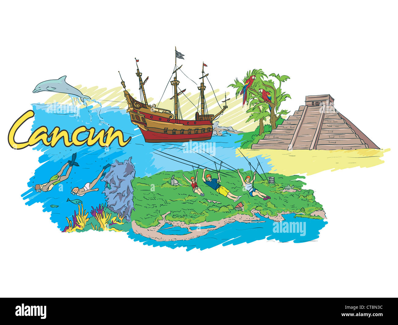 cancun doodles vector illustration Stock Photo - Alamy