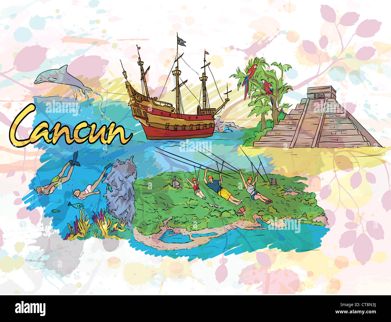 cancun doodles vector illustration Stock Photo - Alamy
