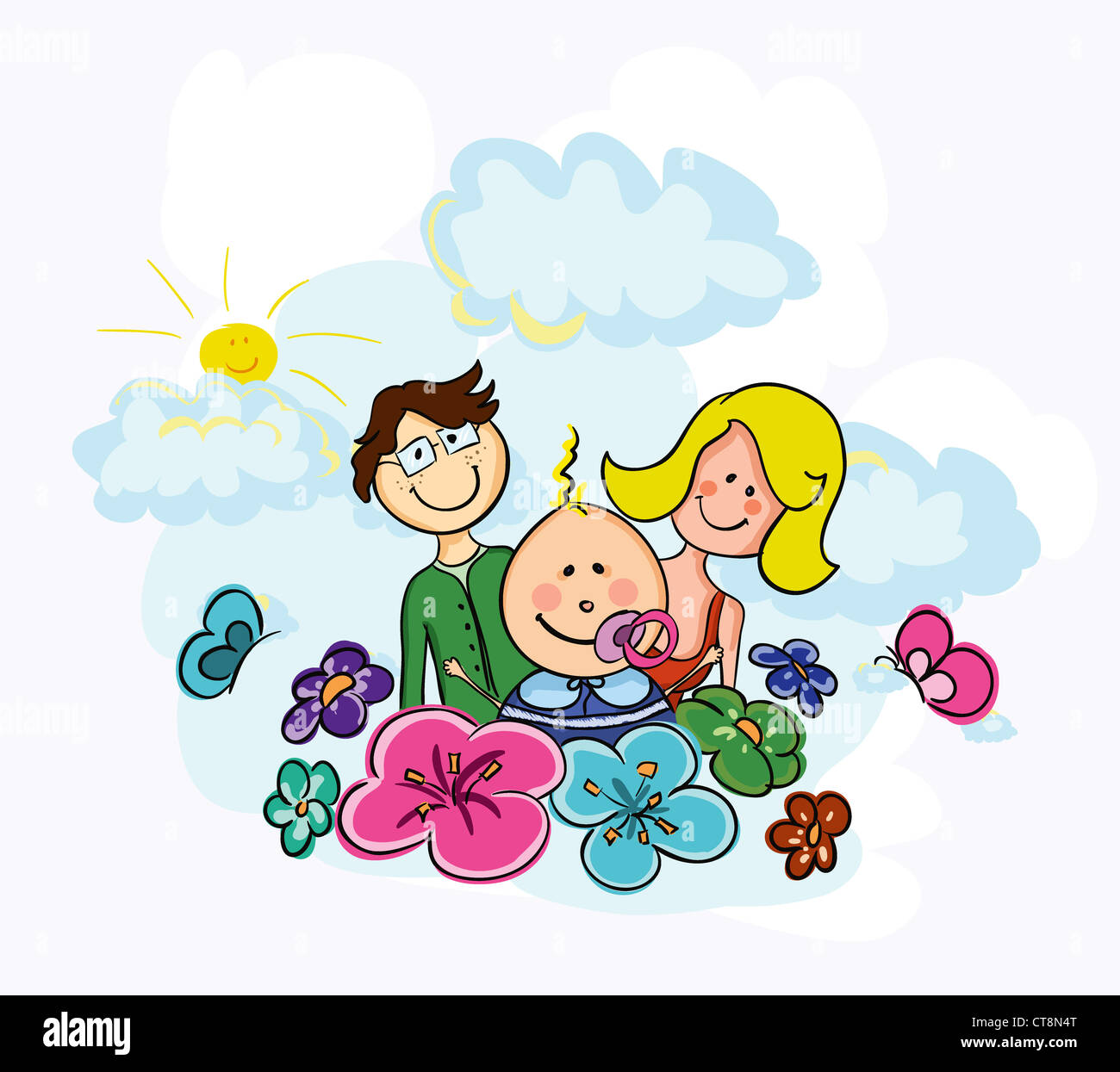 cartoon family vector background Stock Photo - Alamy