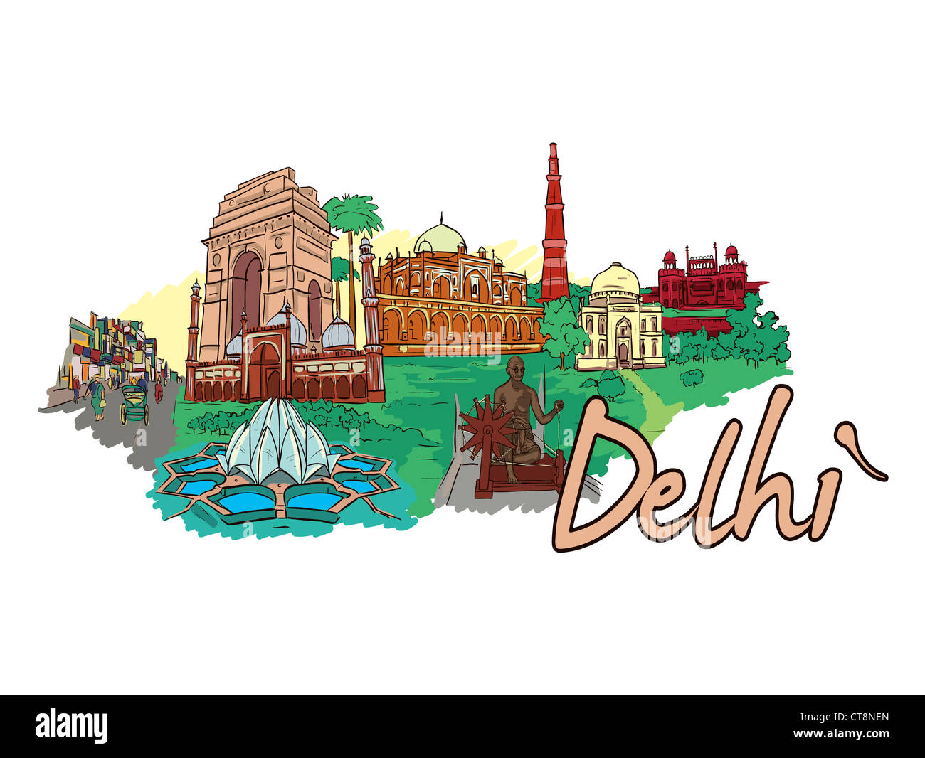 delhi doodles vector illustration Stock Photo - Alamy