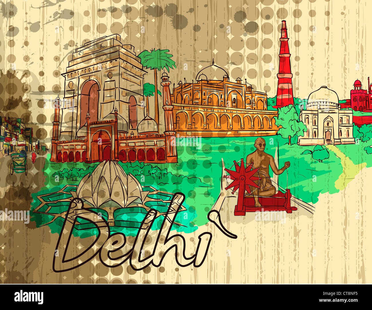 delhi doodles vector illustration Stock Photo - Alamy