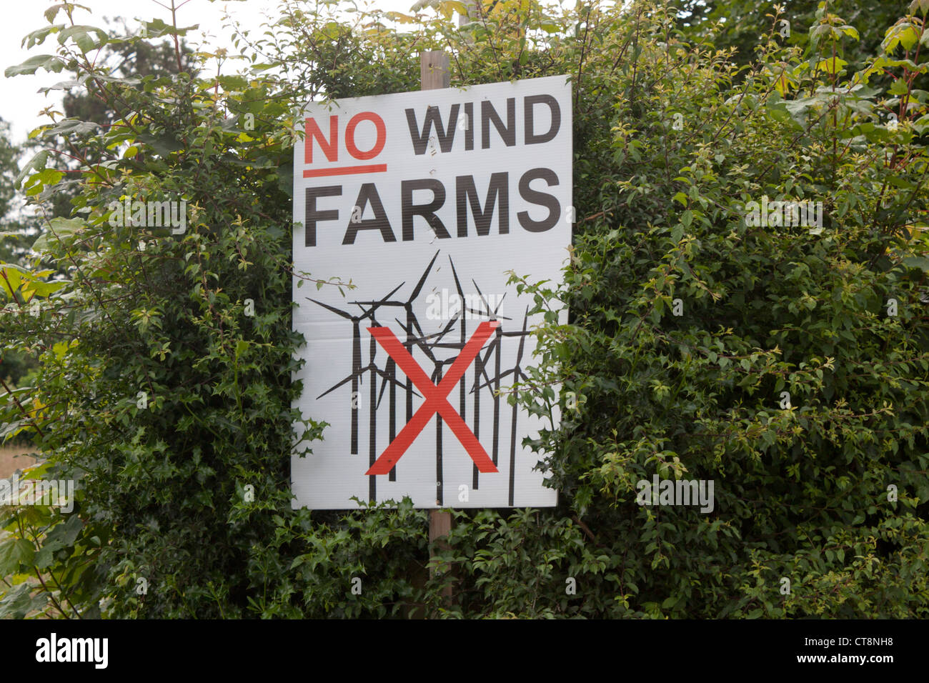 Roadside sign protesting against windfarms Near Garthmyl ...