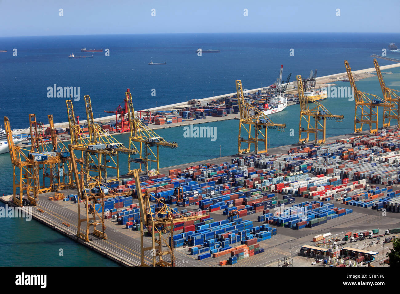 Spain, Catalonia, Barcelona, harbour, containers, cranes Stock Photo ...