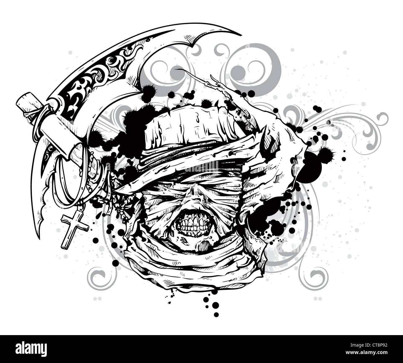 vector vintage illustration with death Stock Photo - Alamy