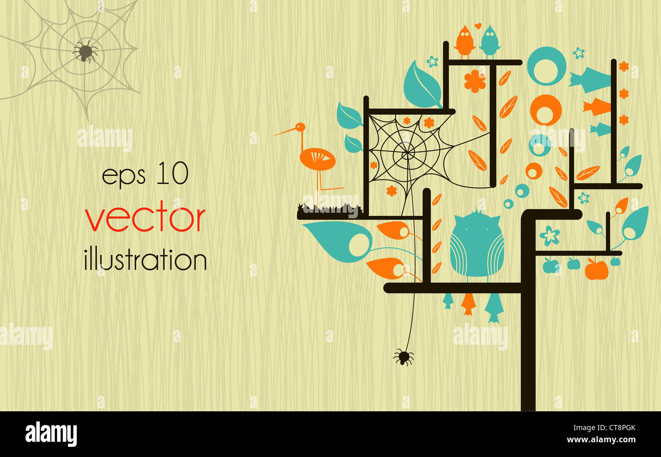 vector retro background with abstract tree Stock Photo - Alamy