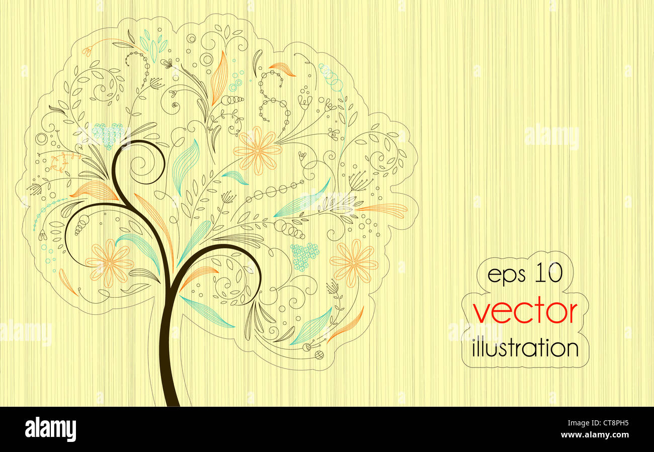 vector retro background with abstract tree Stock Photo - Alamy