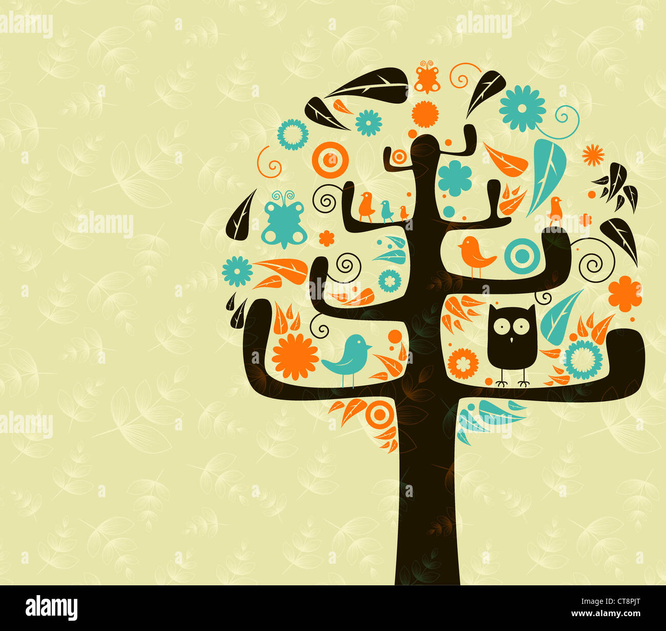 vector retro background with abstract tree Stock Photo - Alamy