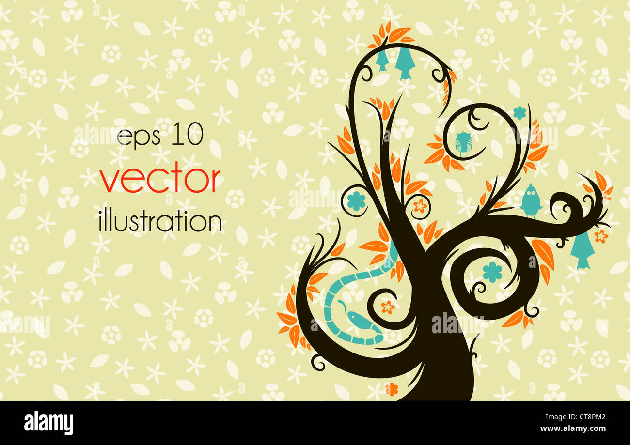 vector retro background with abstract tree Stock Photo - Alamy