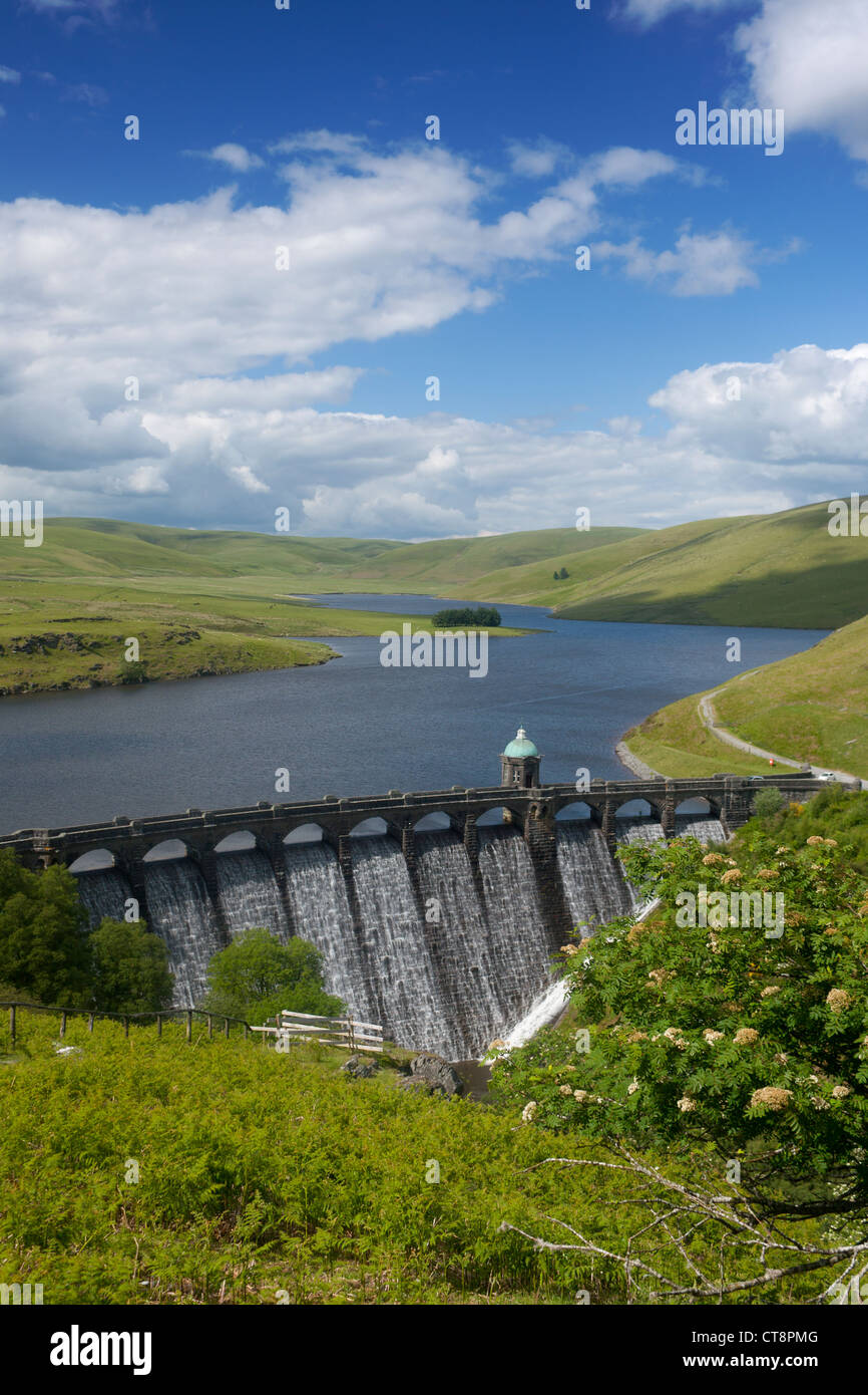 Craig Goch dam with water flowing from reservoir Elan Valley Near ...