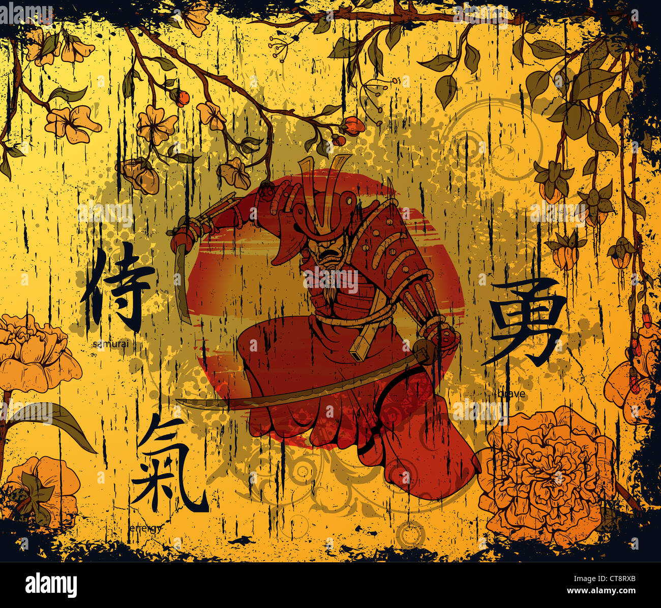 vector japanese background with samurai Stock Photo - Alamy