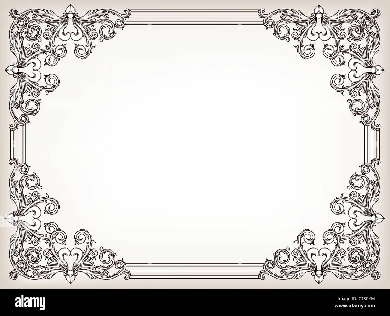 vintage frame with beautiful floral elements and lines Stock Photo - Alamy