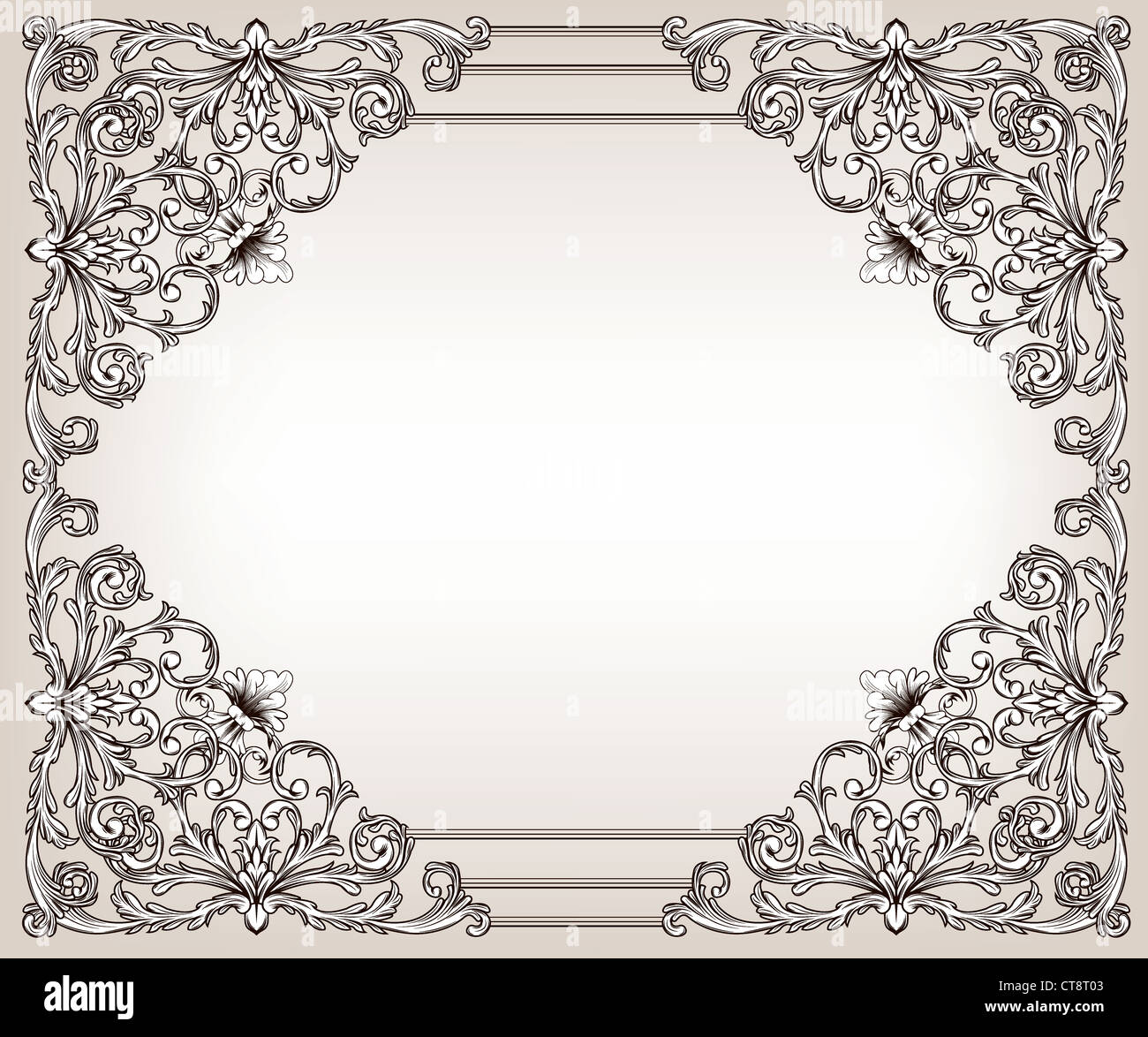 vintage frame with beautiful floral elements and lines Stock Photo - Alamy
