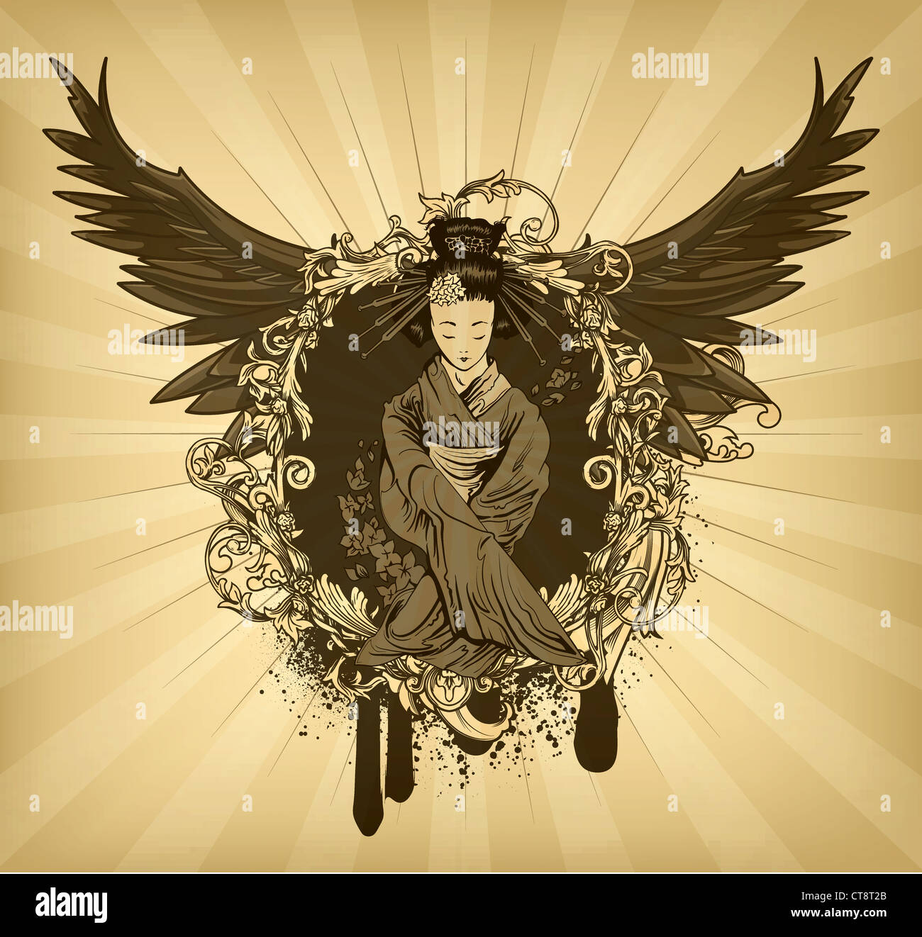 vector japanese emblem with geisha Stock Photo - Alamy