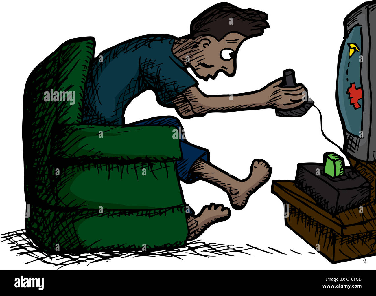 Skinny Latino man playing retro video games Stock Photo - Alamy