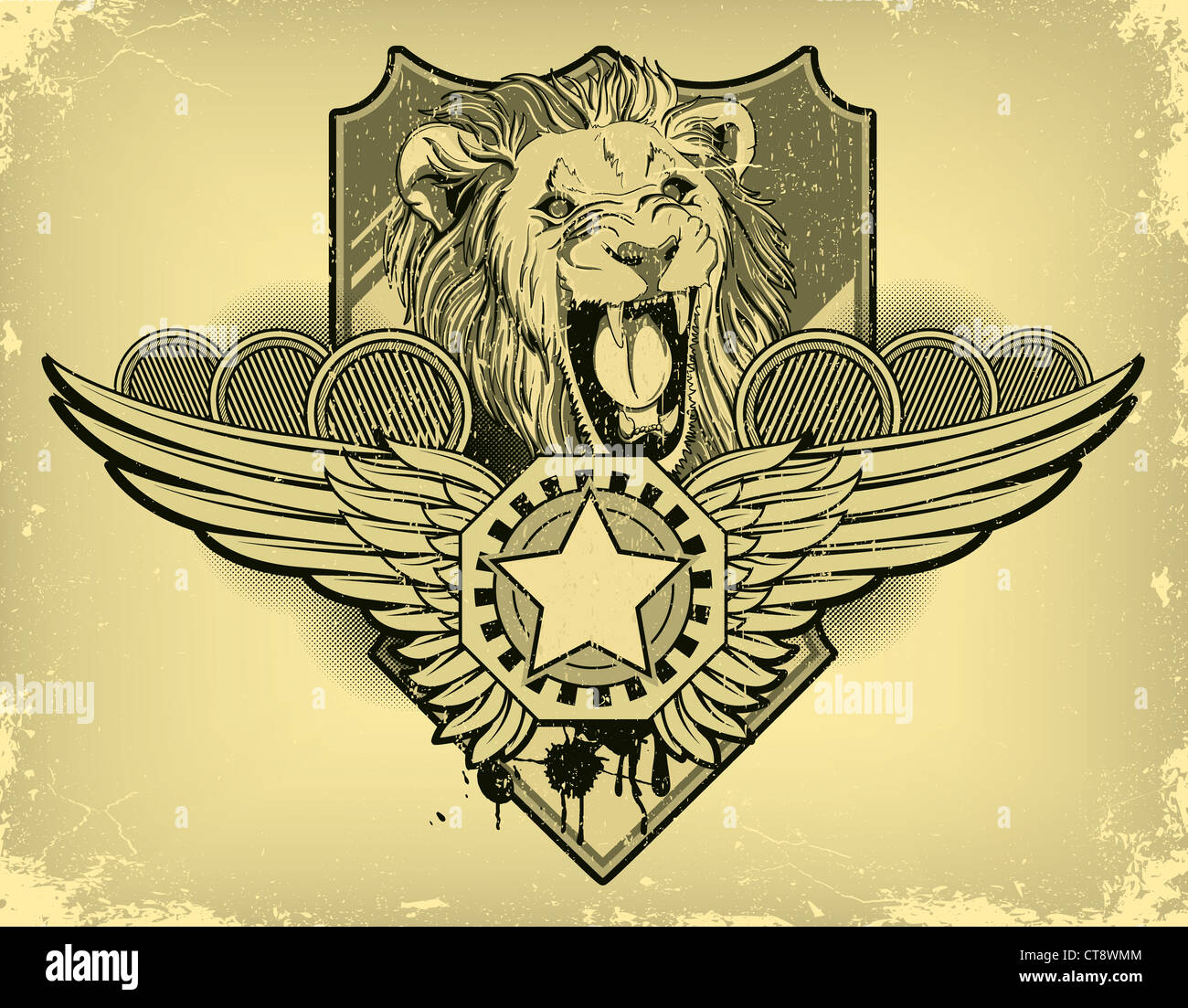 vintage label with lion head vector illustration Stock Photo - Alamy