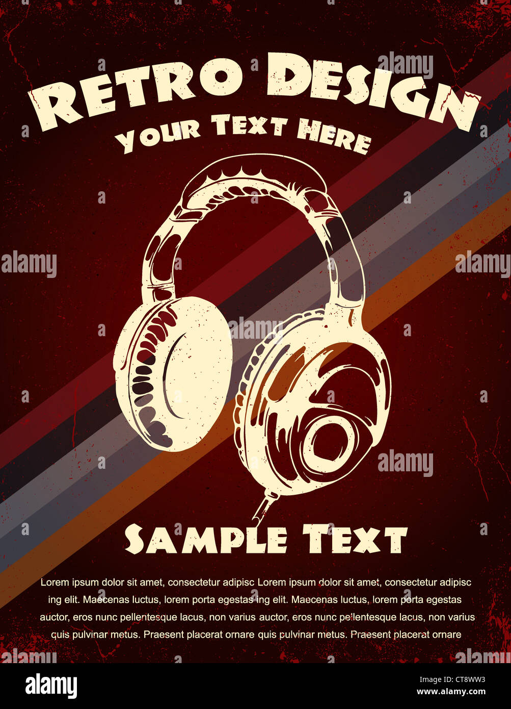 vector retro concert poster with headphones Stock Photo - Alamy