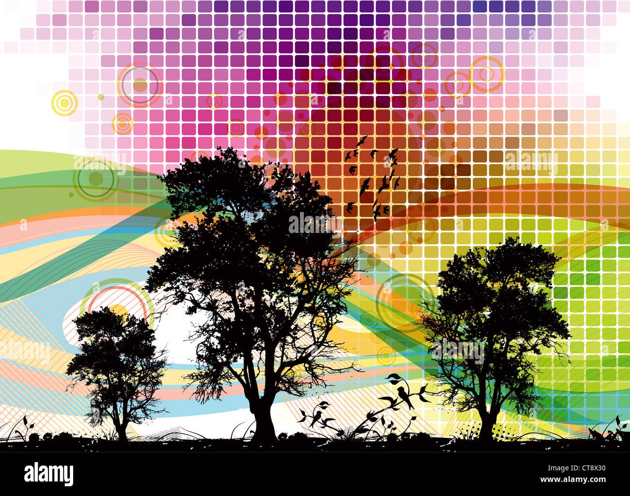 vector abstract background with trees Stock Photo - Alamy