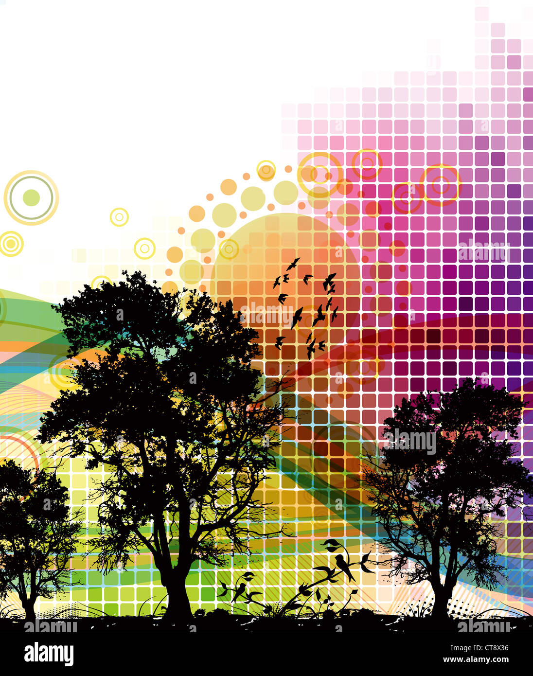 vector abstract background with trees Stock Photo - Alamy