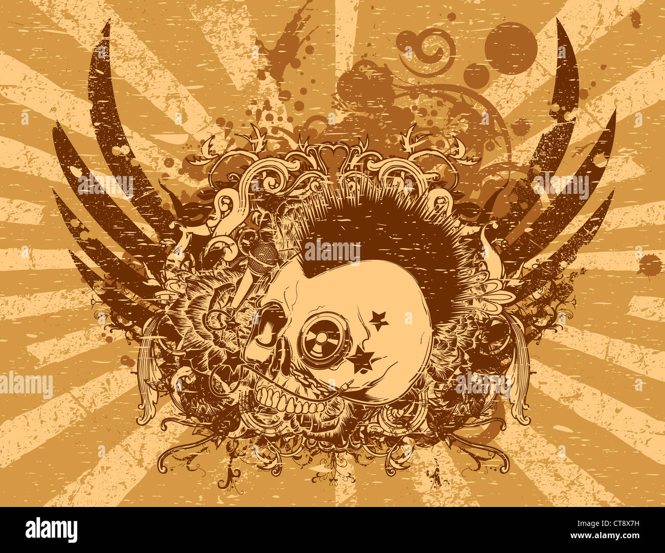 vector vintage background with skull Stock Photo - Alamy