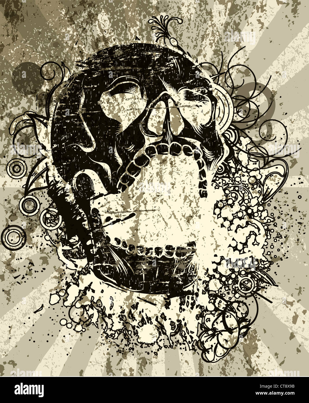 vector vintage background with skull Stock Photo - Alamy