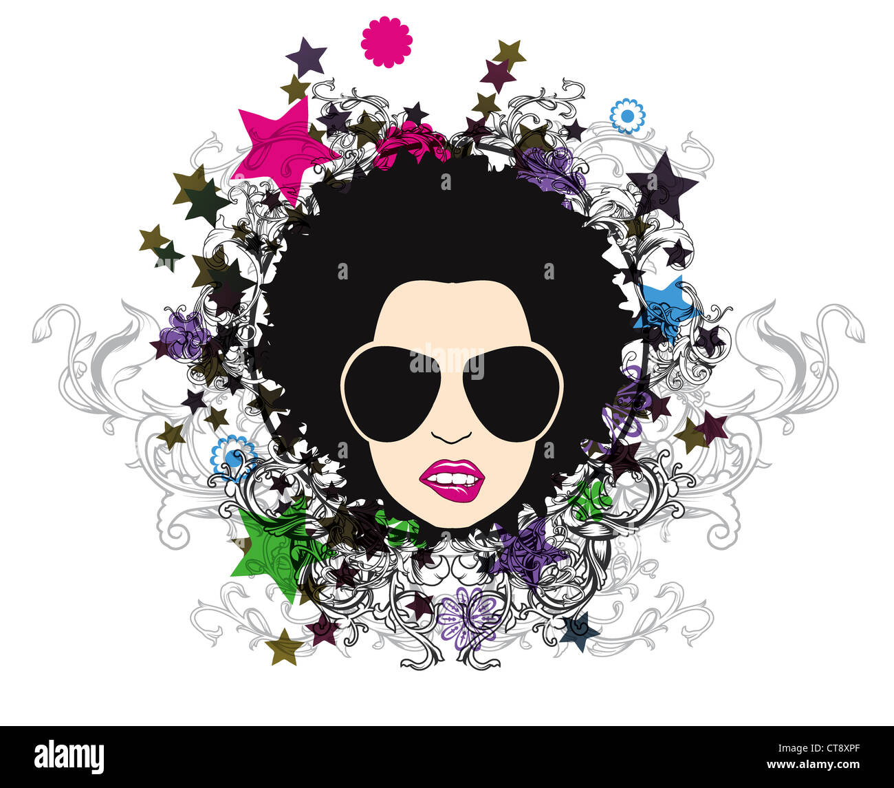 vector funky face with floral Stock Photo - Alamy