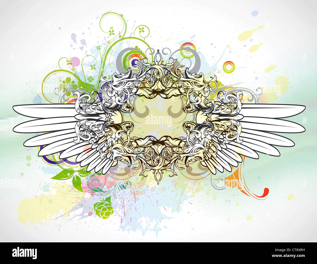 colorful floral frame with wings vector illustration Stock Photo - Alamy