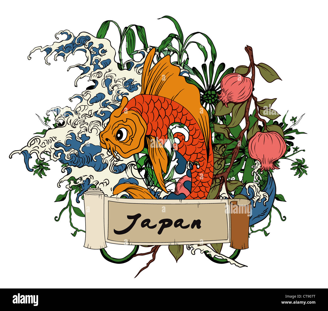 vector japanese illustration with koi fish Stock Photo - Alamy