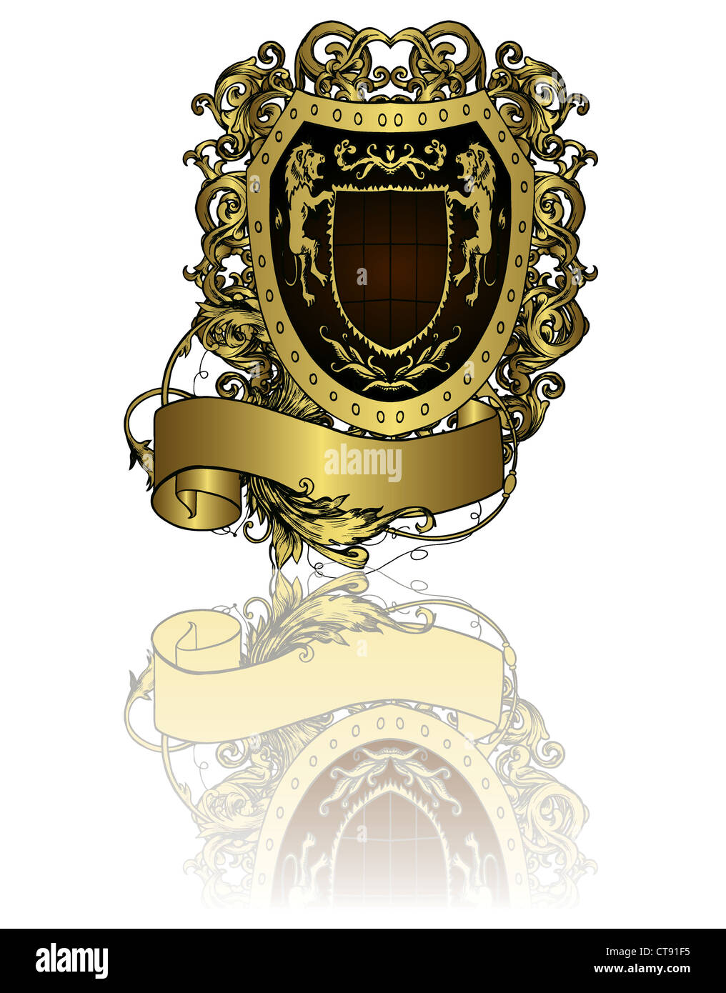 vintage emblem with floral, shield and scroll Stock Photo - Alamy