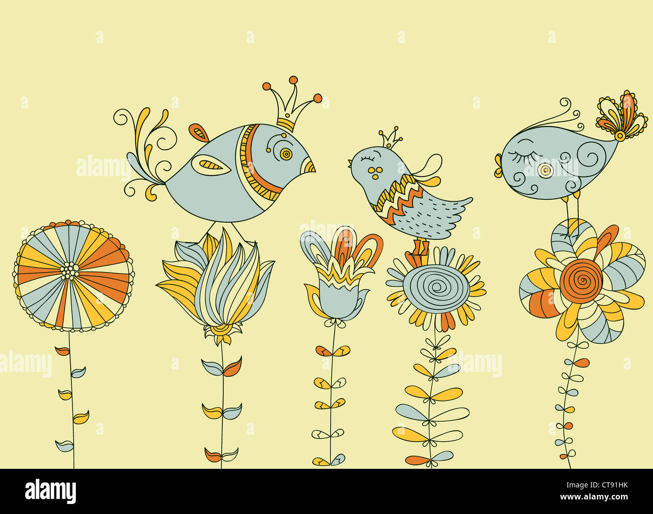 vector birds on flowers Stock Photo - Alamy