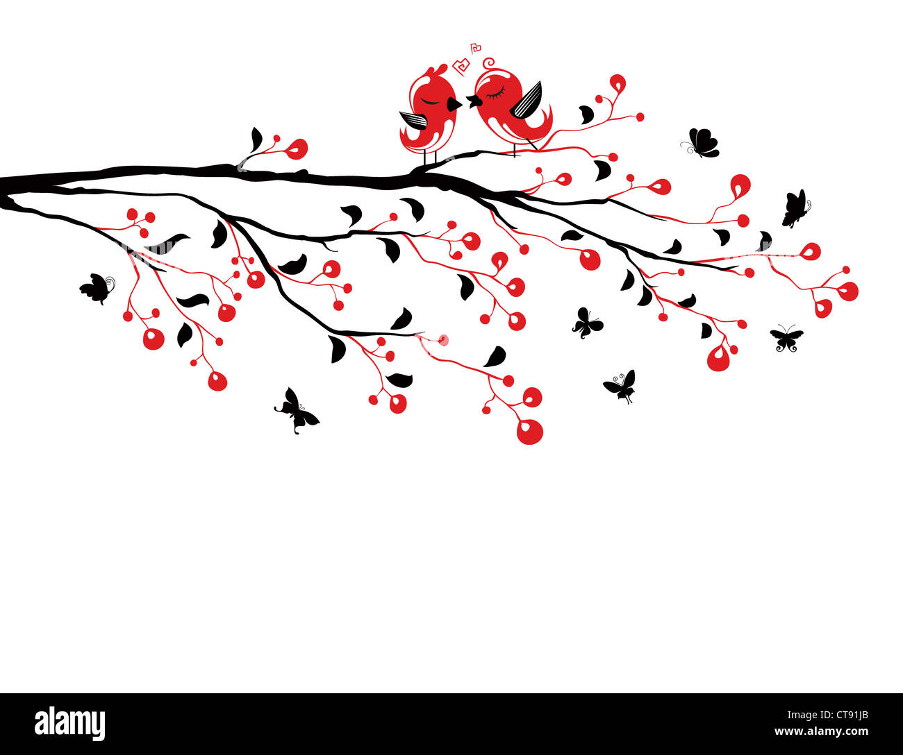 vector love birds on branch Stock Photo - Alamy