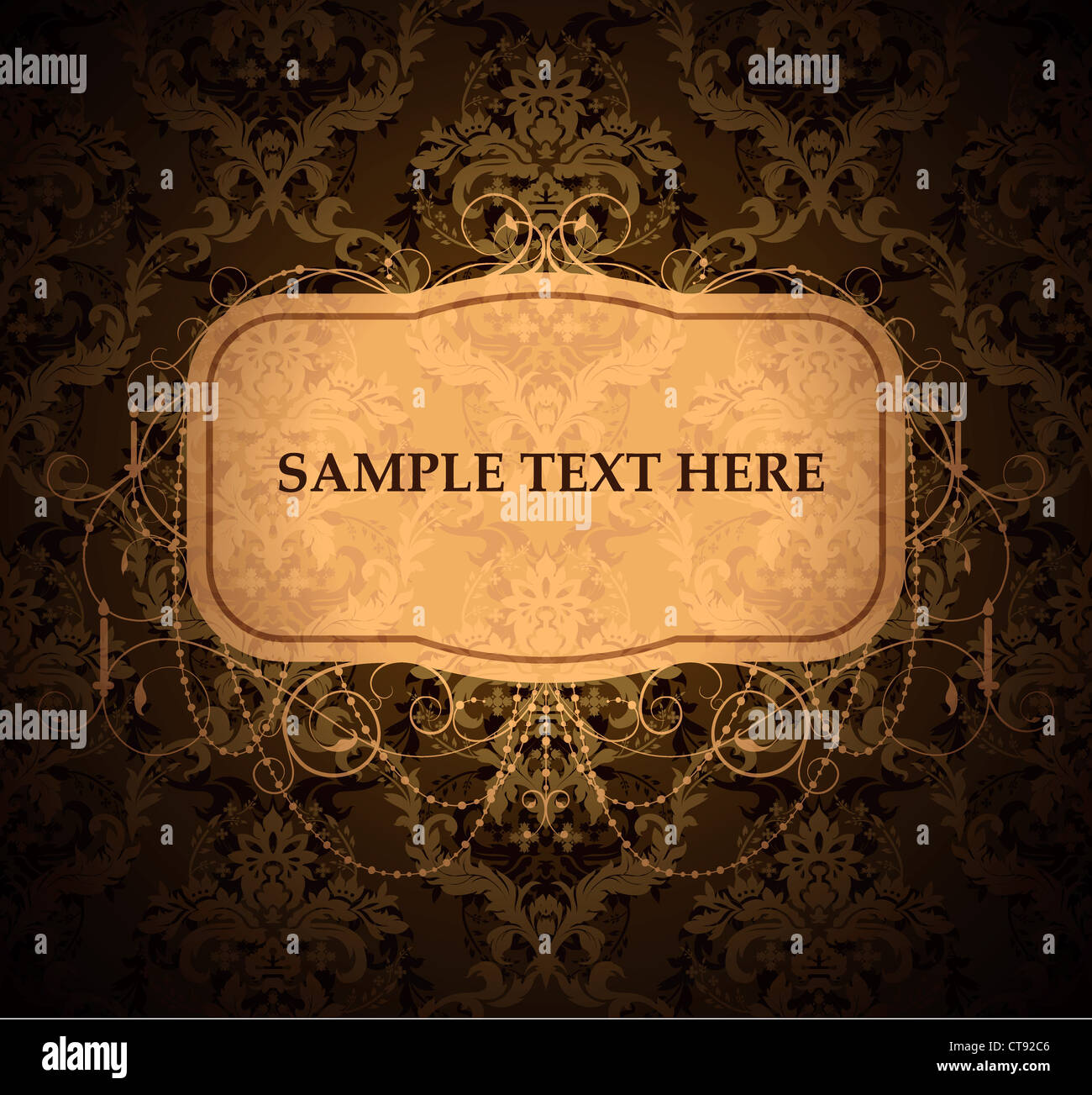 vector vintage label with damask background Stock Photo - Alamy