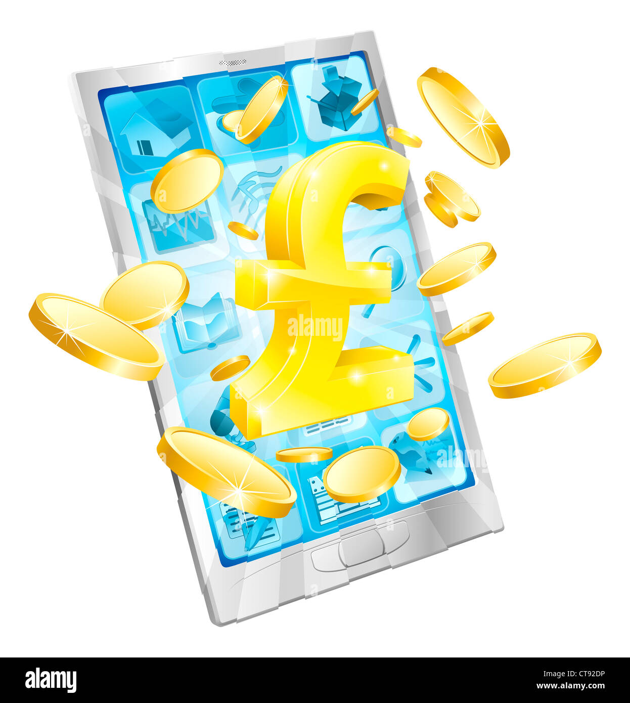 Pound money phone concept illustration of mobile cell phone with gold ...