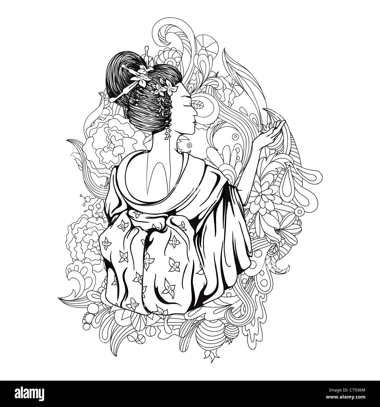 geisha with floral vector illustration Stock Photo - Alamy