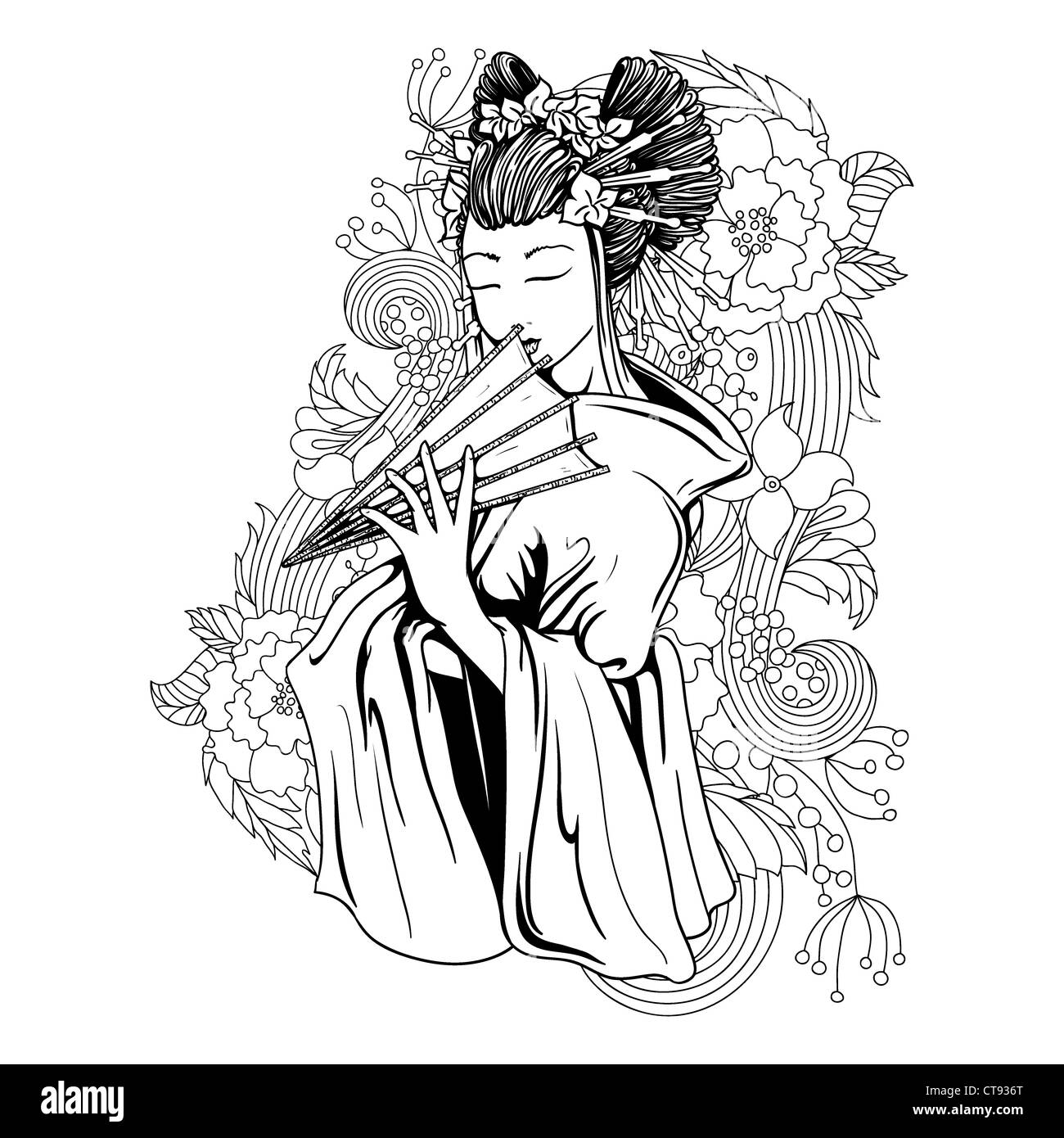 geisha with floral vector illustration Stock Photo - Alamy