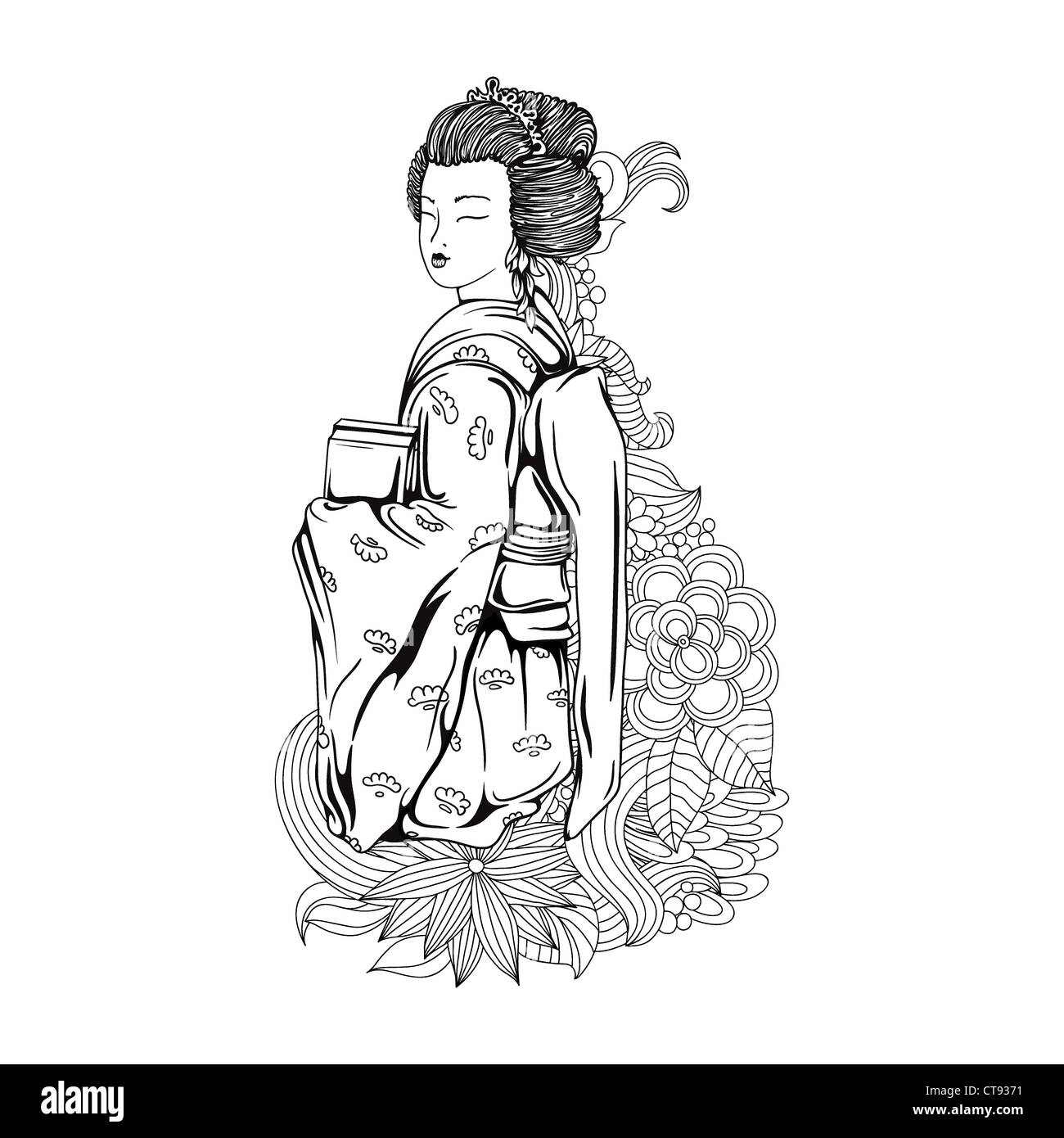 geisha with floral vector illustration Stock Photo - Alamy