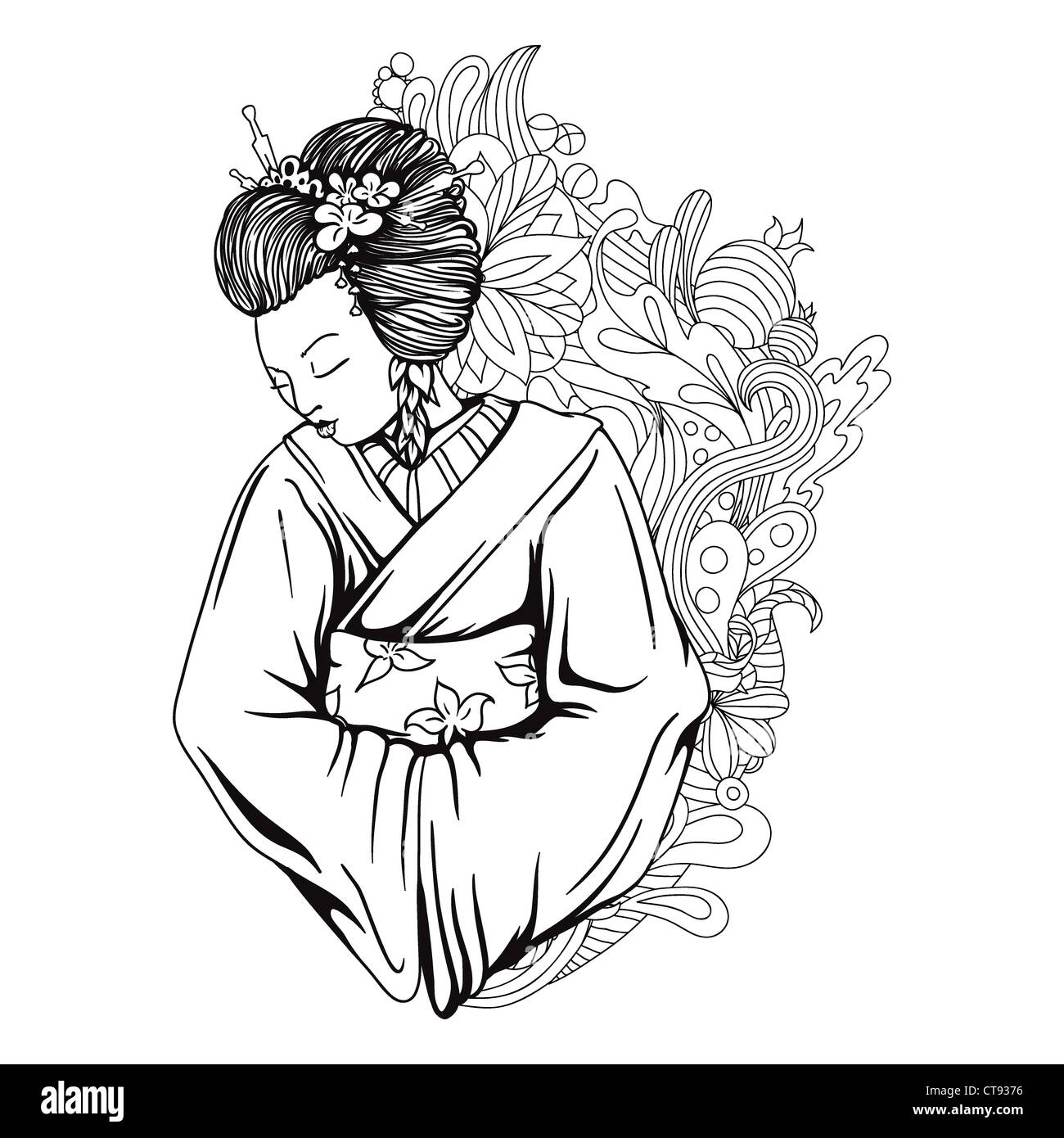 geisha with floral vector illustration Stock Photo - Alamy