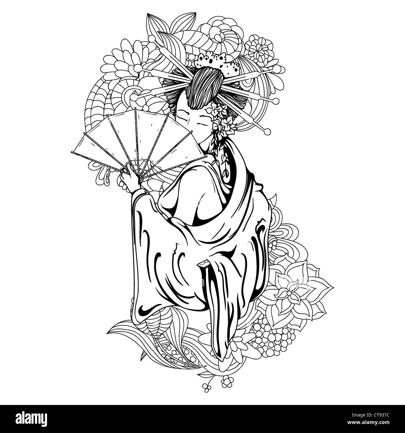 geisha with floral vector illustration Stock Photo - Alamy