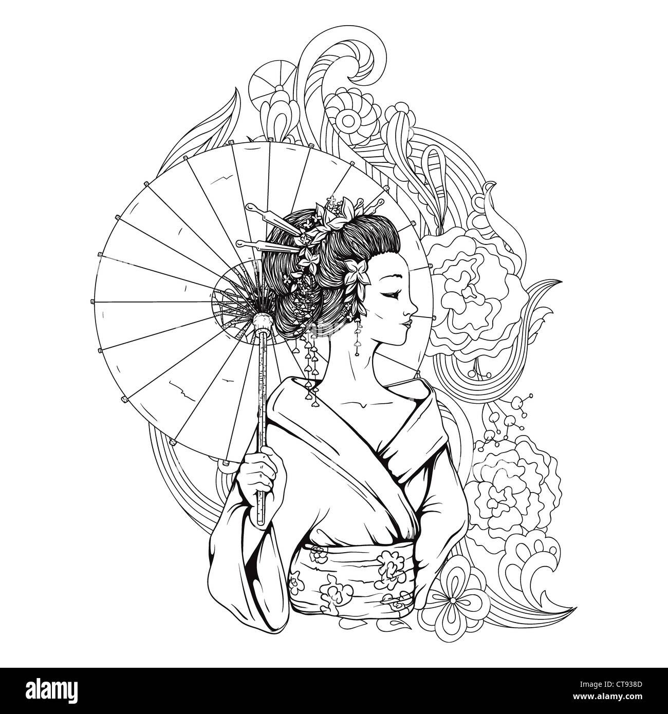 geisha with floral vector illustration Stock Photo - Alamy