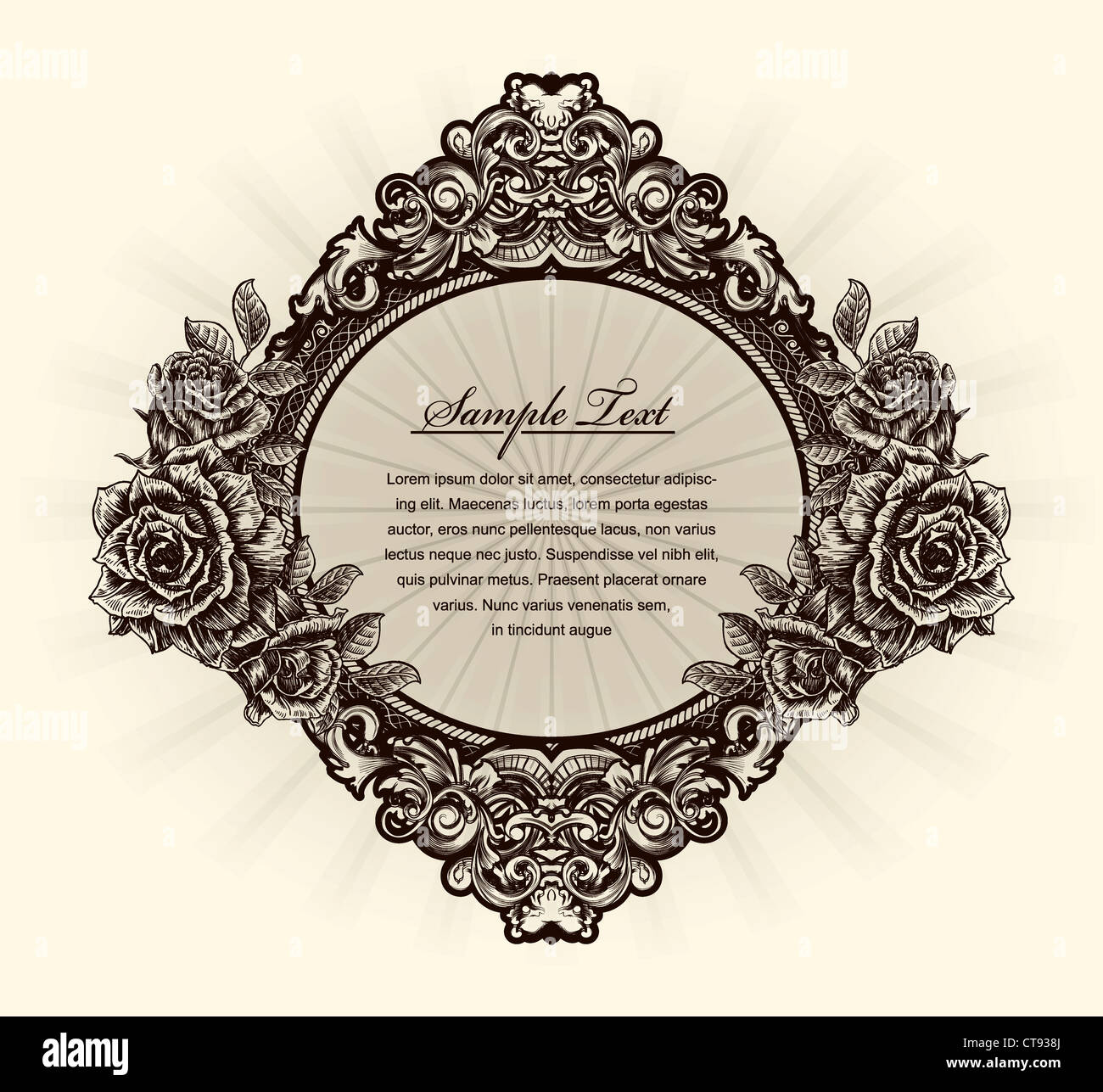 vector vintage label with roses Stock Photo - Alamy
