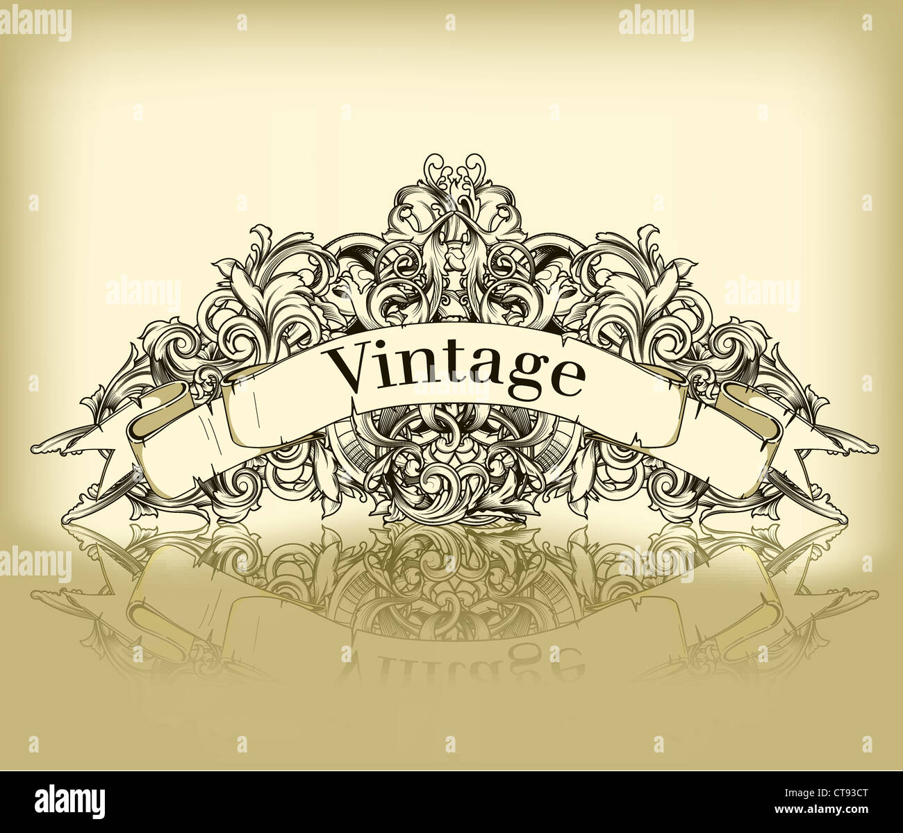 vector vintage emblem with scroll Stock Photo - Alamy