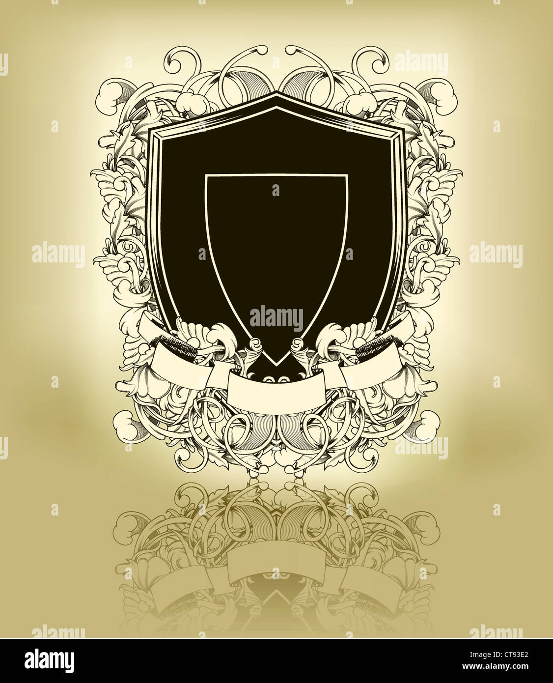vector vintage emblem with scroll and shield Stock Photo - Alamy