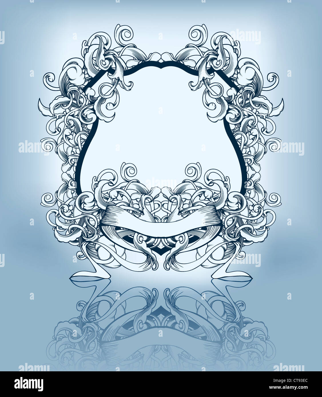 vector vintage emblem with scroll and shield Stock Photo - Alamy