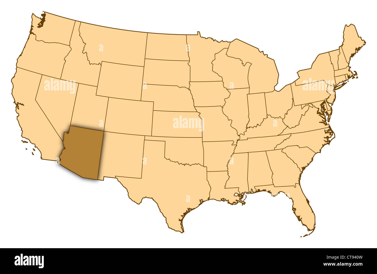 Map of United States where Arizona is highlighted Stock Photo - Alamy