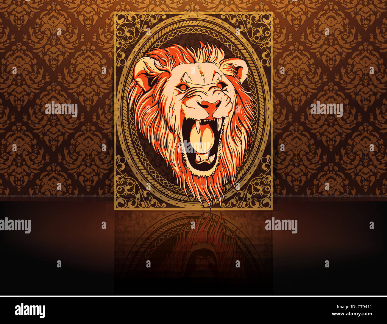 vector vintage frame with lion head Stock Photo - Alamy