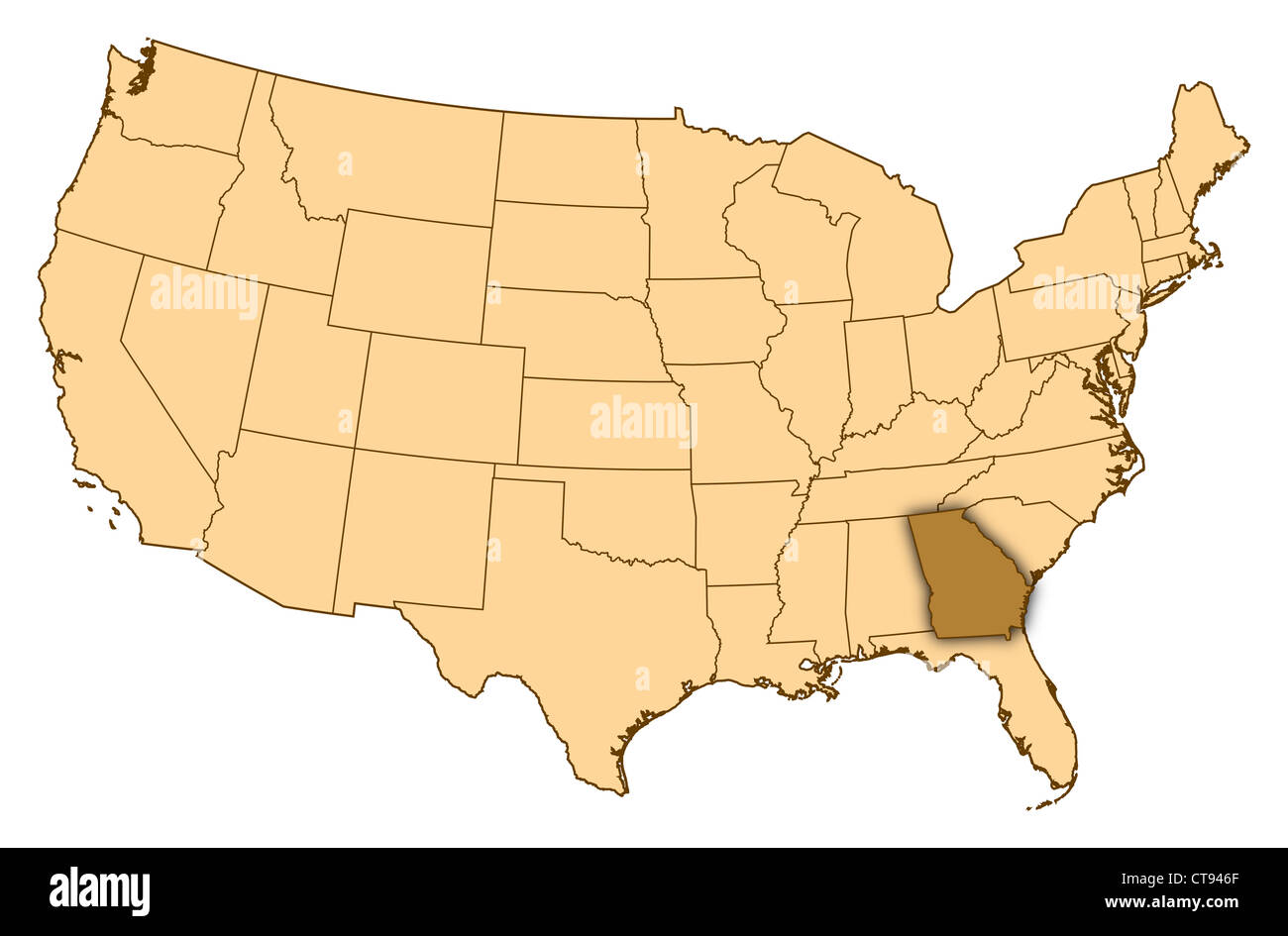 Map of United States where Georgia is highlighted Stock Photo - Alamy