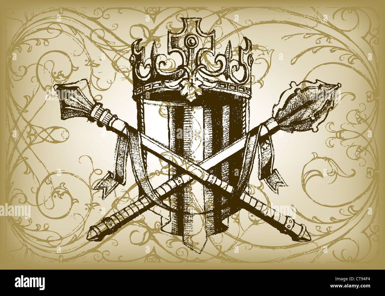 vector hand drawn crest vintage illustration Stock Photo - Alamy